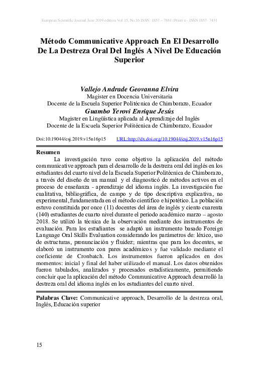 (PDF) Método Communicative Approach En El Desarrollo De La Destreza ...