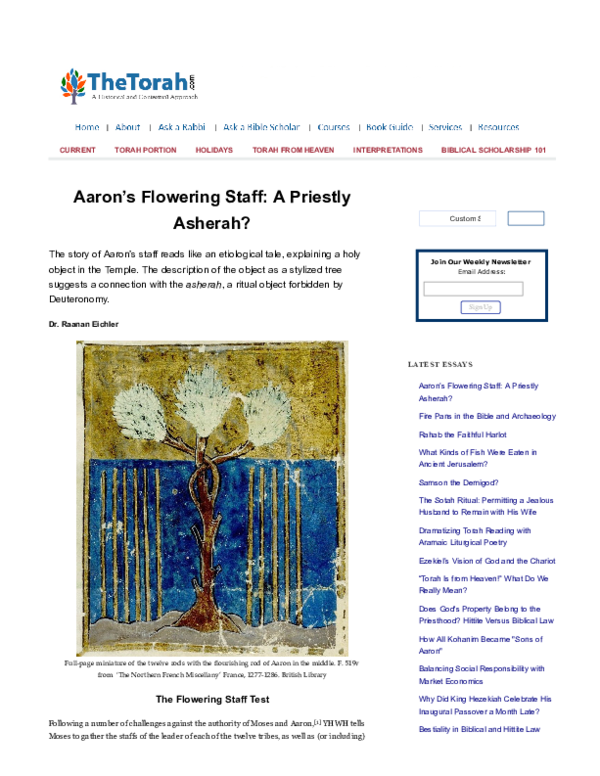 (PDF) Aaron's Flowering Staff: A Priestly Asherah?
