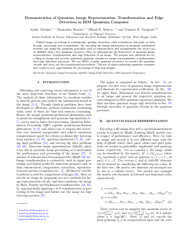 (PDF) Demonstration of Quantum Image Representation, Transformation and Edge Detection in IBM ...