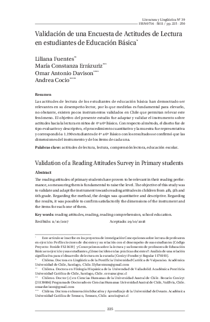 (PDF) Validation of a Reading Attitudes Survey in Primary students ...