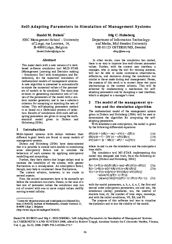 Pdf Self Adapting Parameters In Simulation Of Management Systems