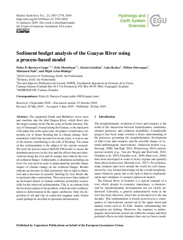 (PDF) Sediment budget analysis of the Guayas River using a process ...