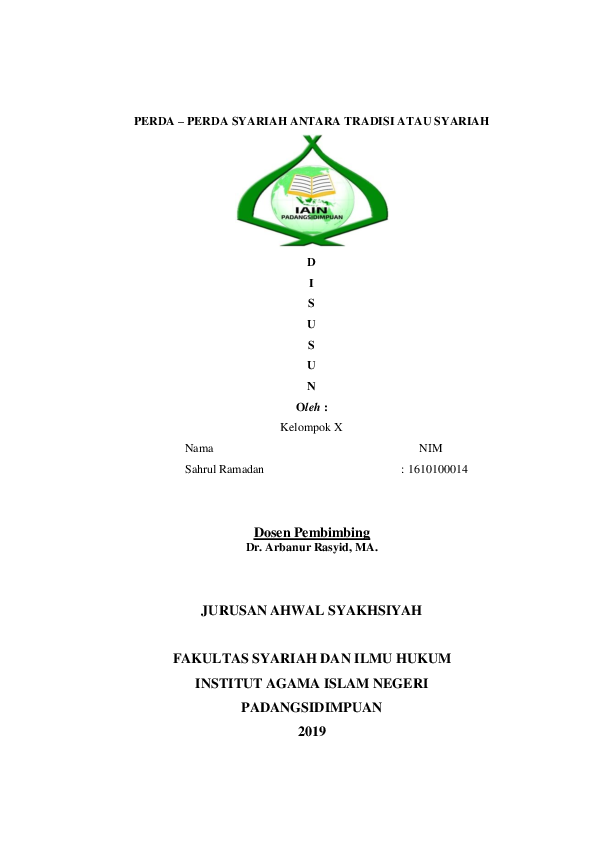 (DOC) PERDA -PERDA SYARIAH ANTARA TRADISI ATAU SYARIAH Dosen Pembimbing ...
