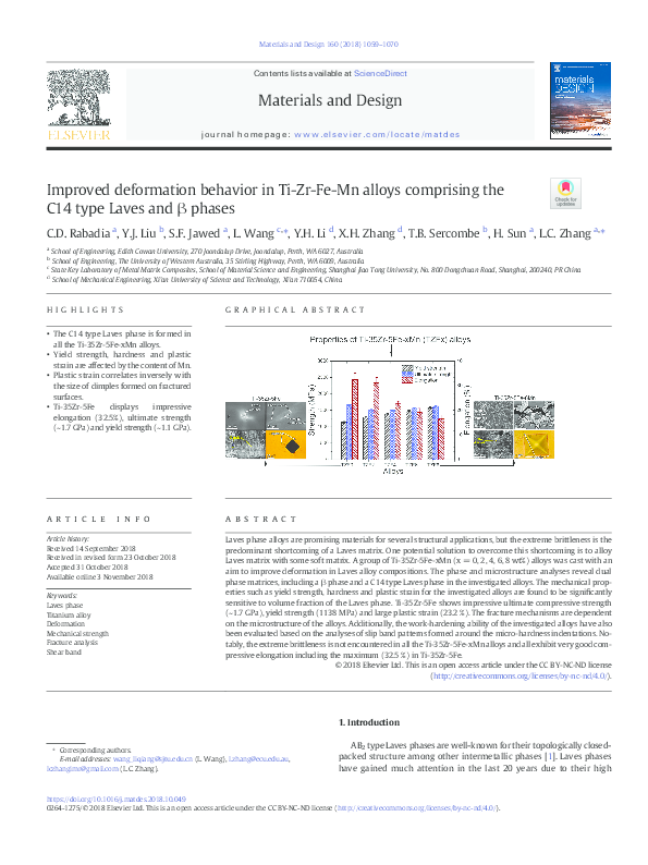(PDF) Improved deformation behavior in Ti-Zr-Fe-Mn alloys comprising the C14 type Laves and β phases