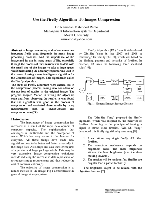 Pdf Use The Firefly Algorithm To Images Compression