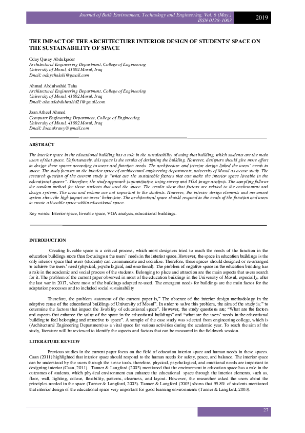 (PDF) THE IMPACT OF THE ARCHITECTURE INTERIOR DESIGN OF STUDENTS' SPACE ...