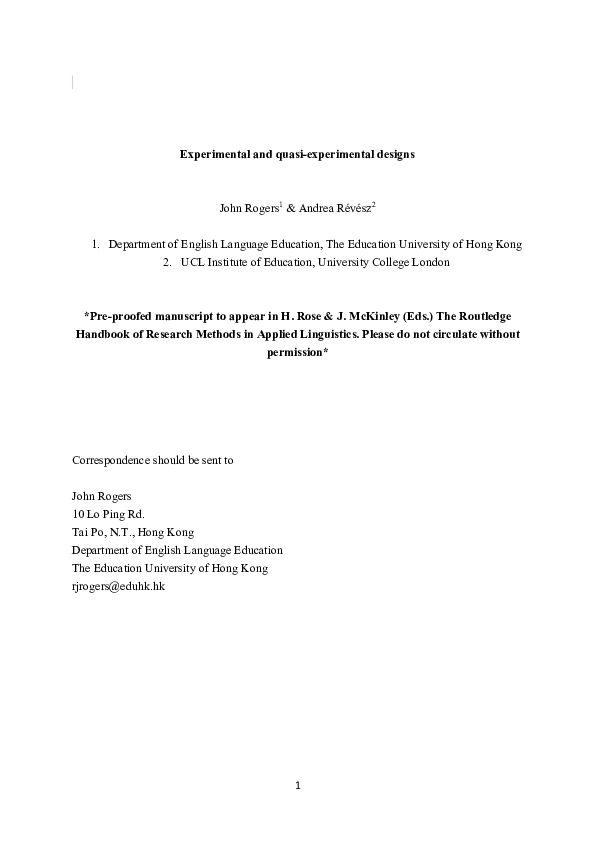 (PDF) Experimental and quasi-experimental designs