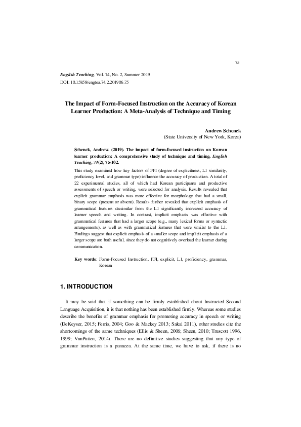 (PDF) The Impact of Form-Focused Instruction on the Accuracy of Korean Learner Production: A ...