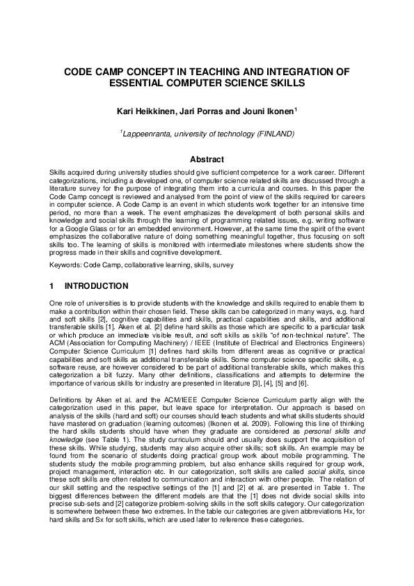 (PDF) CODE CAMP CONCEPT IN TEACHING AND INTEGRATION OF ESSENTIAL COMPUTER SCIENCE SKILLS