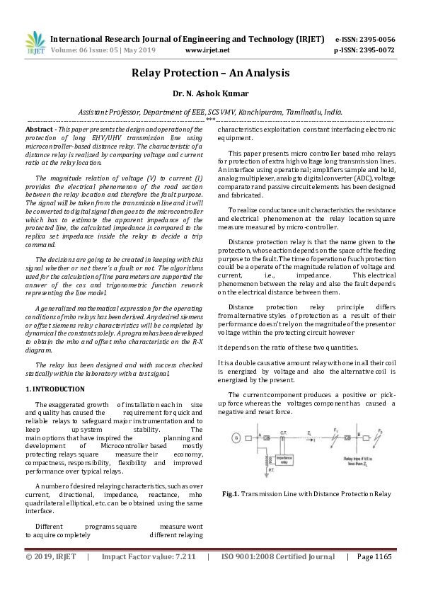 (PDF) IRJET- Relay Protection -An Analysis