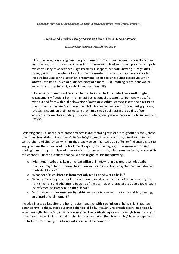 (DOC) Review of Haiku Enlightenment by Gabriel Rosenstock