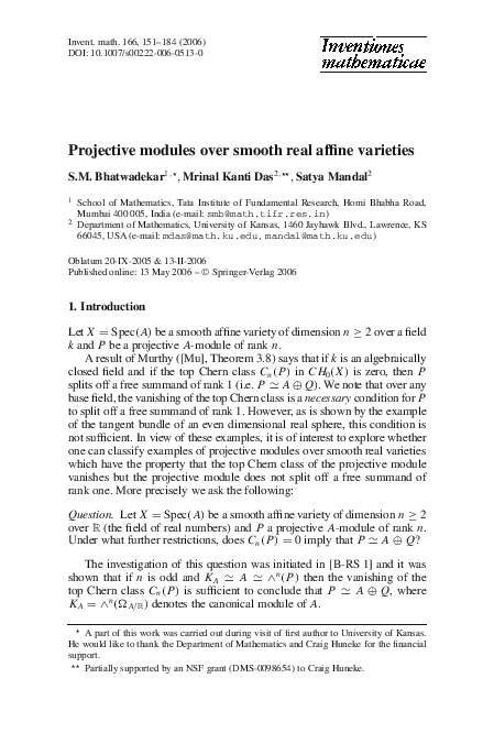 (PDF) Projective modules over smooth real affine varieties (PDF) Projective modules over smooth real affine varieties