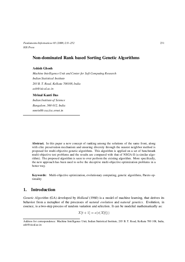 (PDF) Non-dominated Rank based Sorting Genetic Algorithms