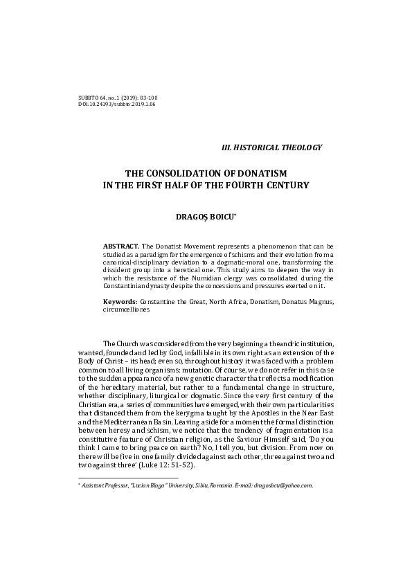 (PDF) THE CONSOLIDATION OF DONATISM IN THE FIRST HALF OF THE FOURTH CENTURY