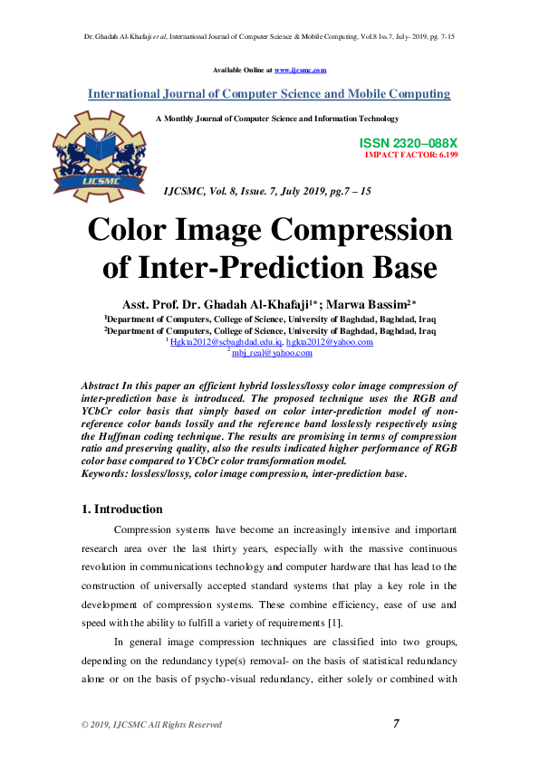 (PDF) Color Image Compression of Inter-Prediction Base