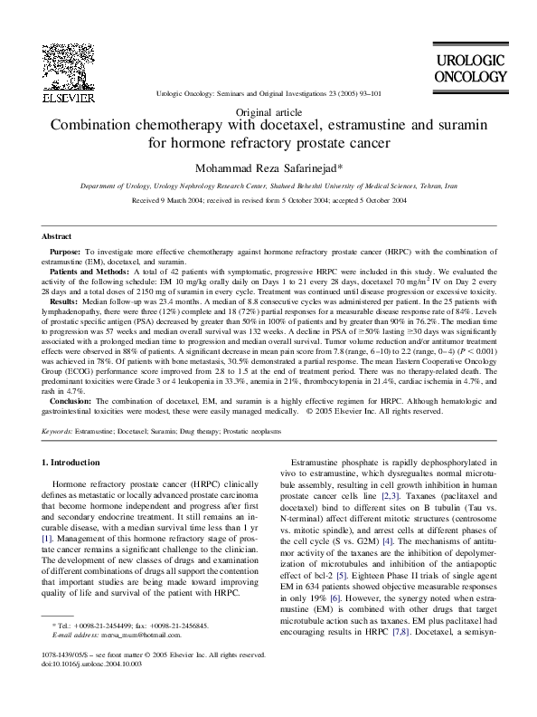 (PDF) Combination chemotherapy with docetaxel, estramustine and suramin ...