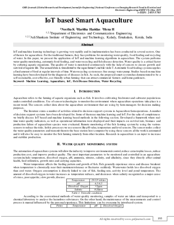 (PDF) IoT based Smart Aquaculture