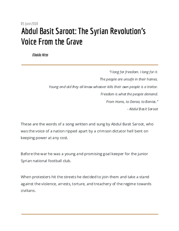 (PDF) Abdul Basit Saroot: The Syrian Revolution's Voice From the Grave