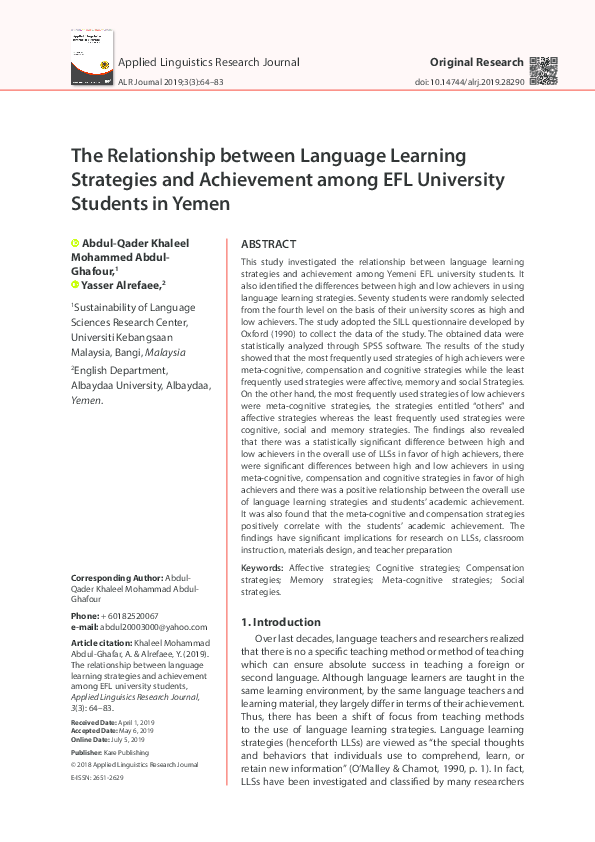 (PDF) The Relationship between Language Learning Strategies and ...