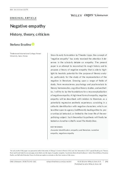 (PDF) Negative Empathy: History, Theory, Criticism