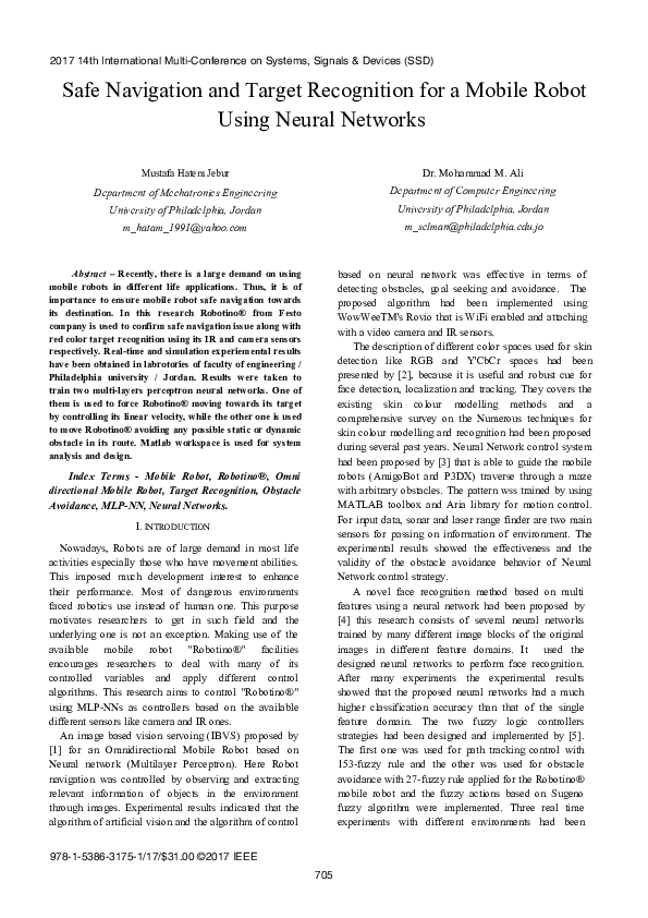 Pdf Safe Navigation And Target Recognition For A Mobile Robot Using Neural Networks