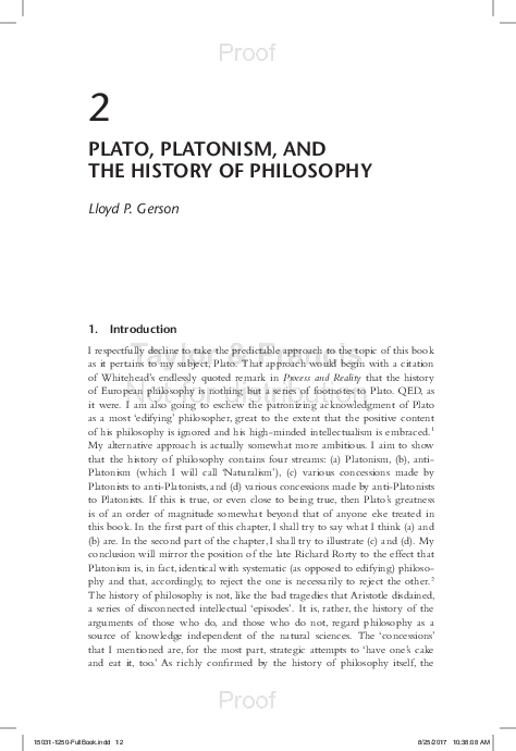 (PDF) Plato, Platonism and the History of Philosophy