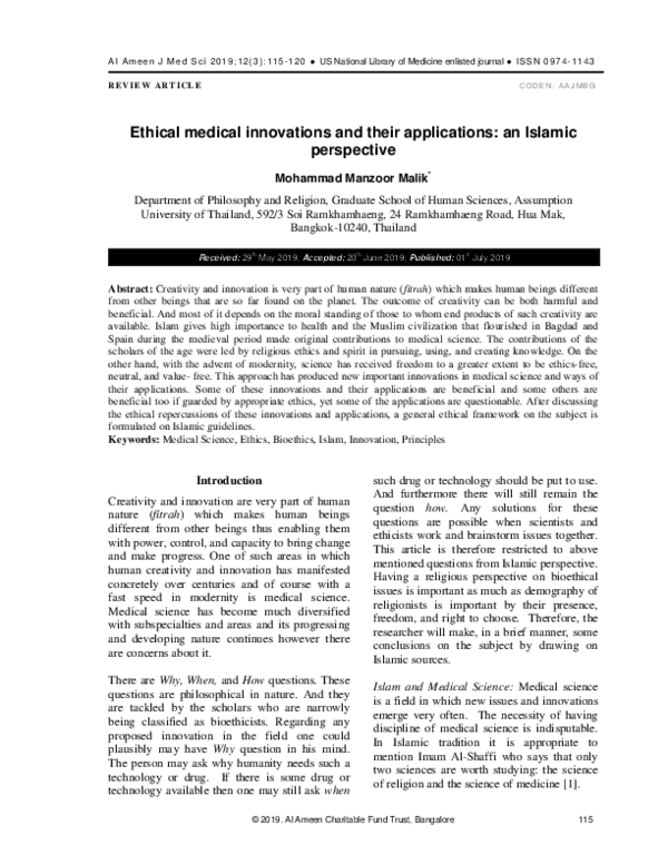 (PDF) Ethical medical innovations and their applications: an Islamic ...