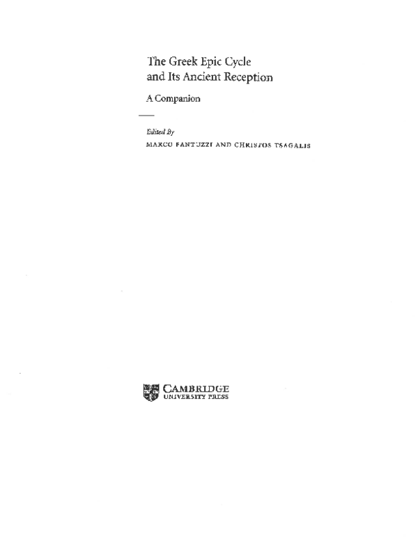 (PDF) The Epic Cycle and Oral Tradition