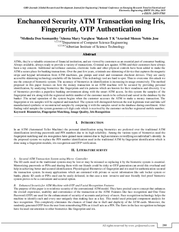 (PDF) Enchanced Security ATM Transaction using Iris, Fingerprint, OTP Authentication