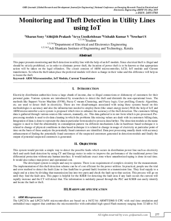 Pdf Monitoring And Theft Detection In Utility Lines Using Iot