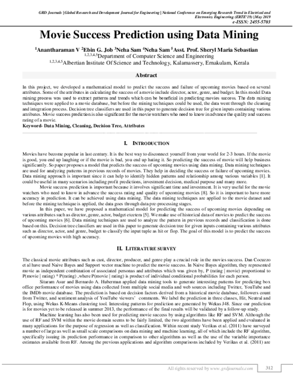 (PDF) Movie Success Prediction using Data Mining