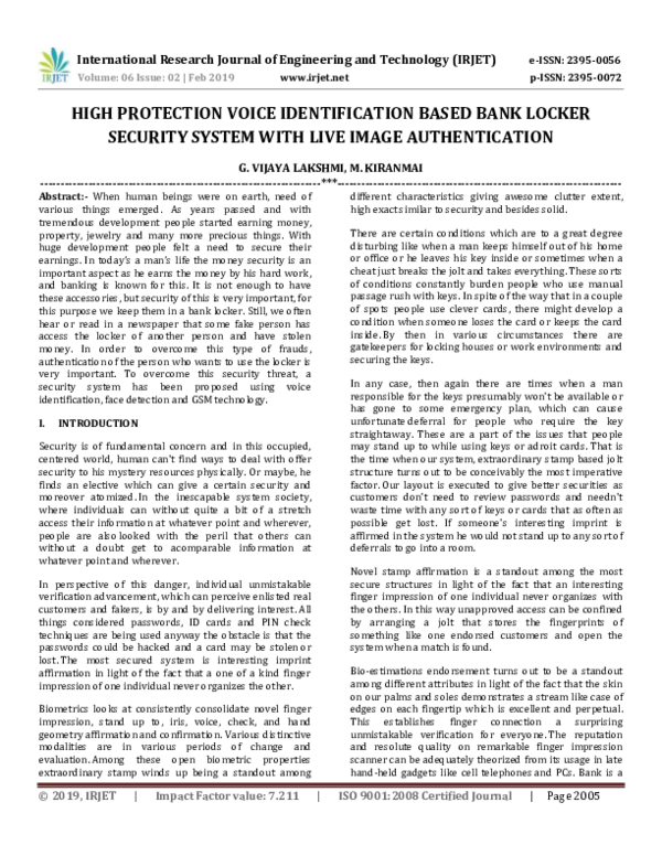 (PDF) IRJET-High Protection Voice Identification based Bank Locker ...