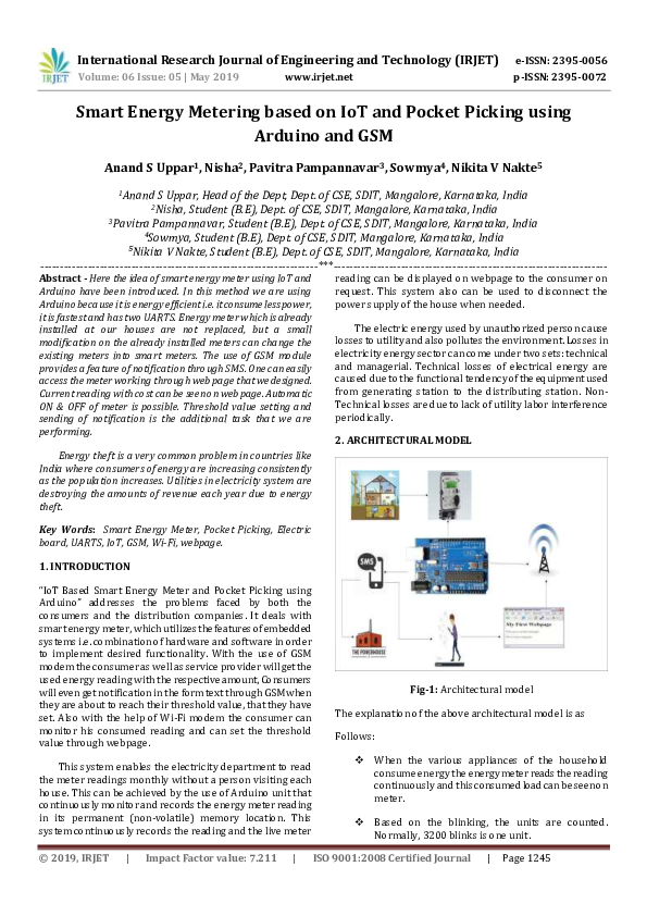 (PDF) IRJET-Smart Energy Metering based on IoT and Pocket Picking using Arduino and GSM