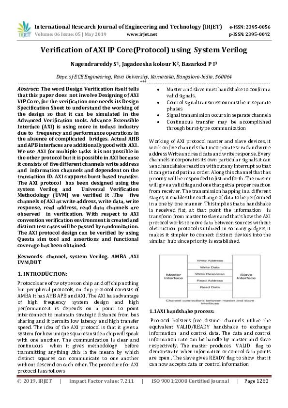 Pdf Irjet Verification Of Axi Ip Coreprotocol Using System Verilog