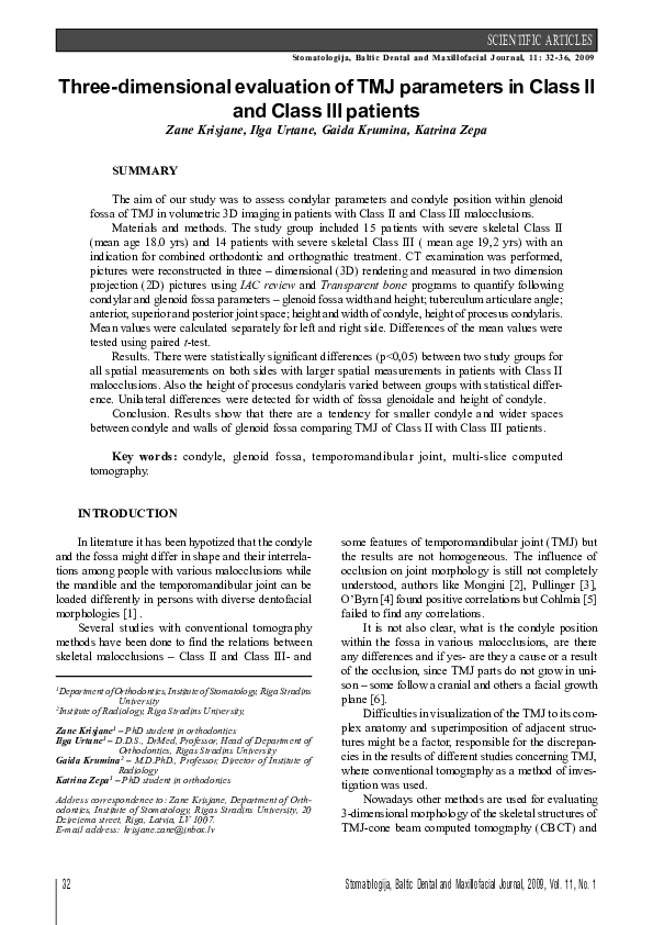 (PDF) D evaluation of TMJ parameters in Class 2 & 3 patients