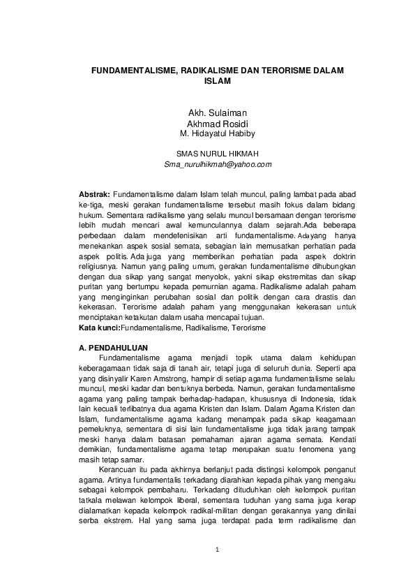 (PDF) FUNDAMENTALISME, RADIKALISME DAN TERORISME DALAM ISLAM