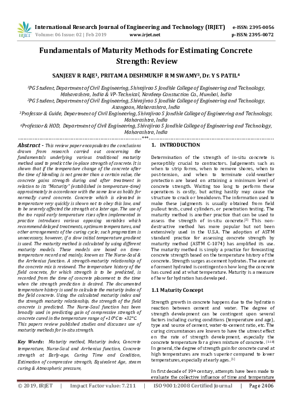 (PDF) IRJET- Fundamentals of Maturity Methods for Estimating Concrete ...
