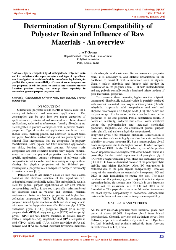 (PDF) Determination of Styrene Compatibility of Polyester Resin and ...