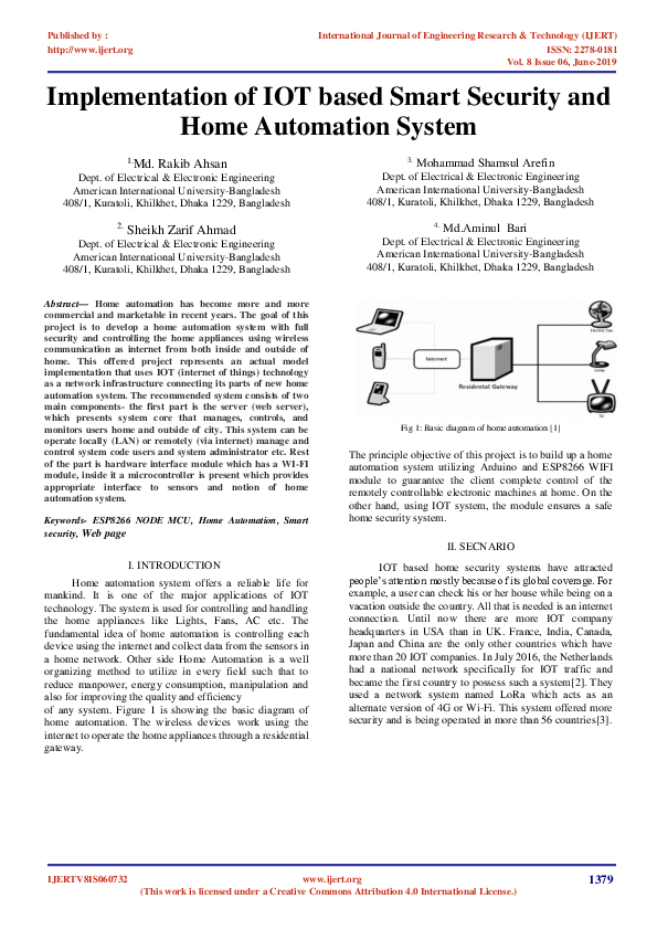 Pdf Ijert Implementation Of Iot Based Smart Security And Home