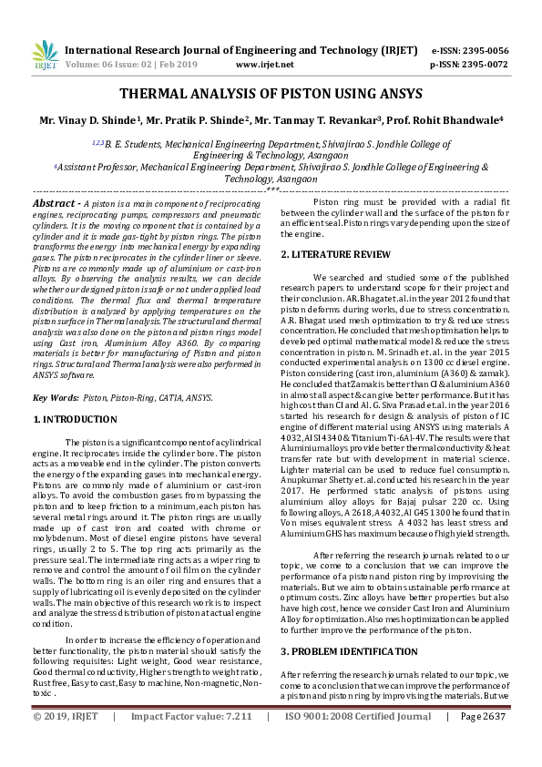 (PDF) IRJET- THERMAL ANALYSIS OF PISTON USING ANSYS