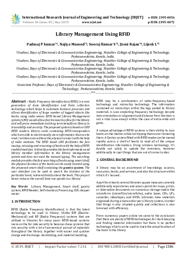 (PDF) IRJET- Library Management Using RFID