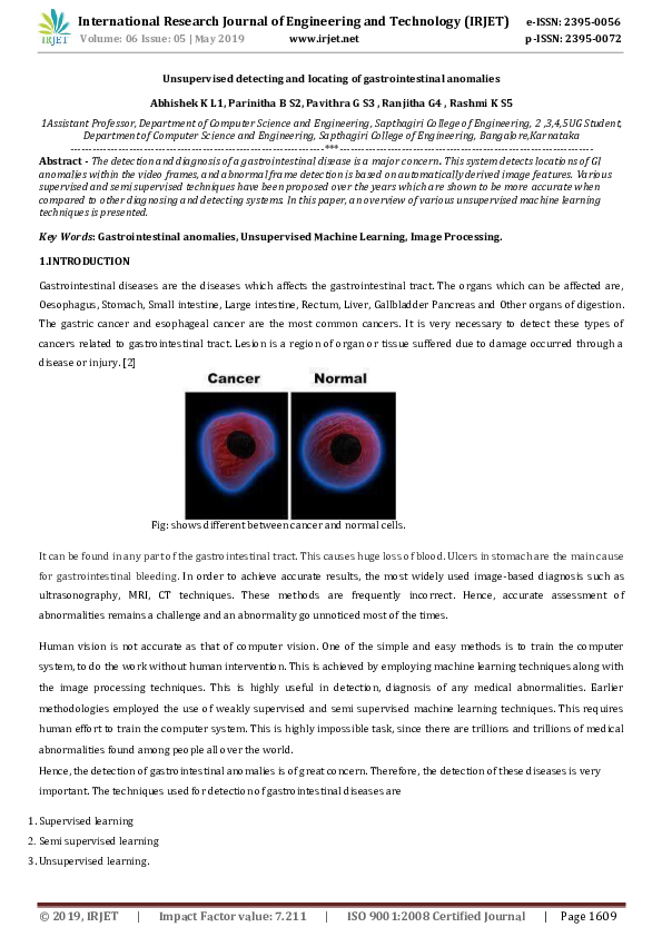 Pdf Irjet Unsupervised Detecting And Locating Of Gastrointestinal Anomalies Irjet Journal