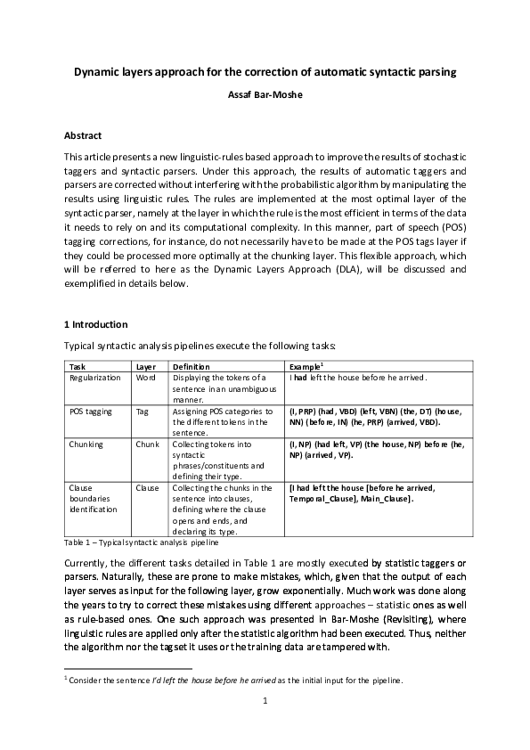 (PDF) Dynamic layers approach for the correction of automatic syntactic parsing
