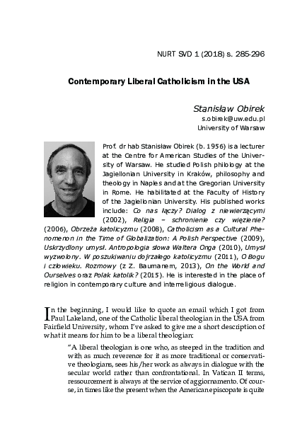 (PDF) Contemporary Liberal Catholicism in the USA