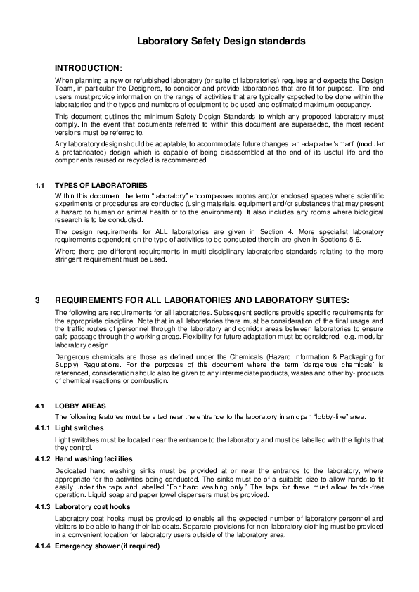 (DOC) Laboratory Safety Design standards INTRODUCTION