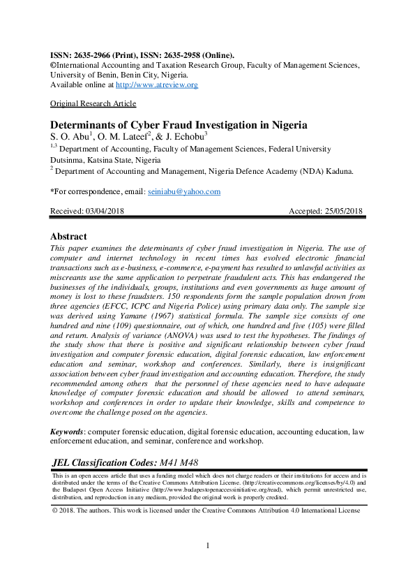 (PDF) Determinants of Cyber Fraud Investigation in Nigeria