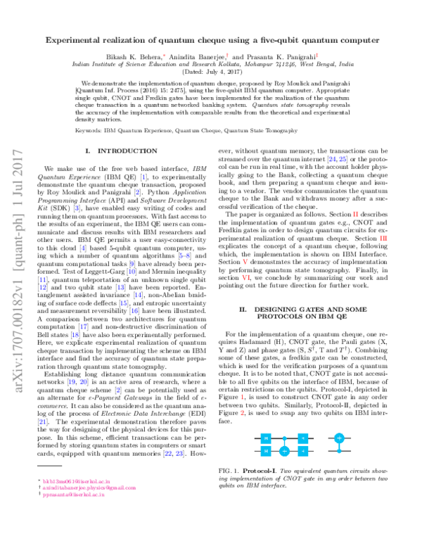 Experimental realization of quantum cheque using a five-qubit quantum ...