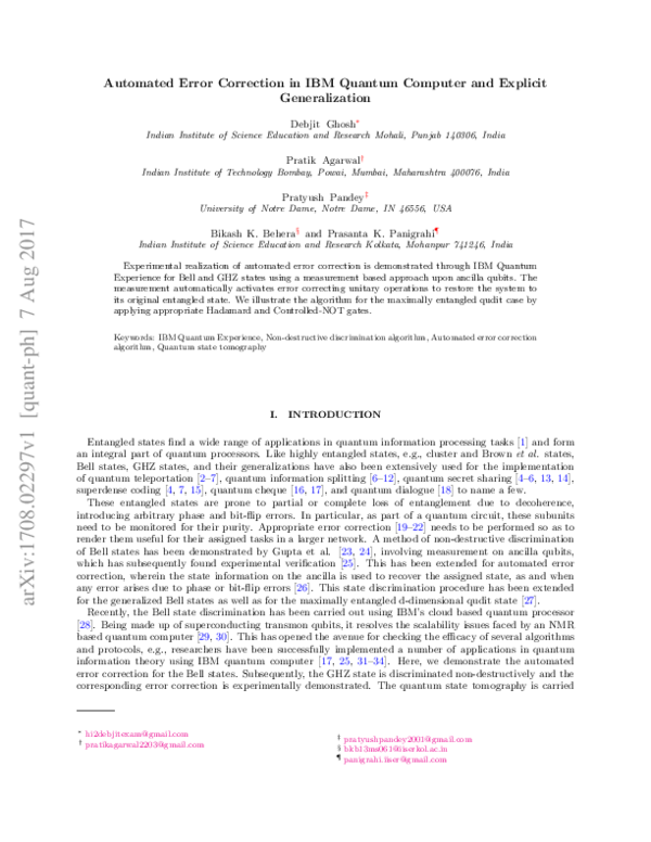 Pdf Automated Error Correction In Ibm Quantum Computer And Explicit Generalization