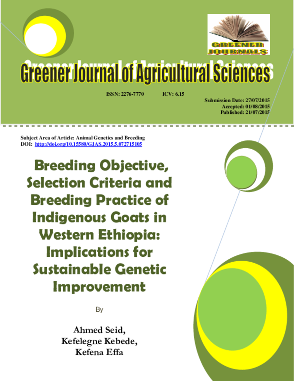 (PDF) Breeding Objective, Selection Criteria and Breeding Practice of Indigenous Goats in ...