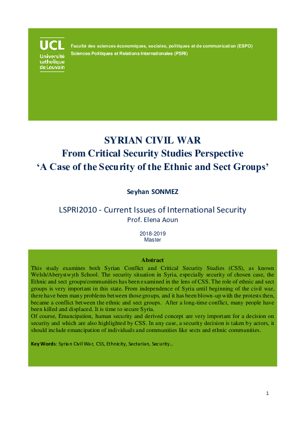 (PDF) SYRIAN CIVIL WAR From Critical Security Studies Perspective 'A ...